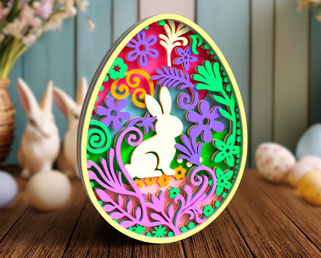 3D Easter Egg SVG - Floral Easter Bunny Layered Svg Files for Circut ...