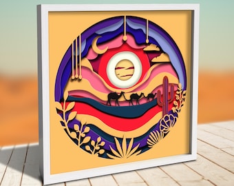 3D Desert Shadow Box, 3D Landscape Papercut, 3D Silhouette Layers, SVG ...