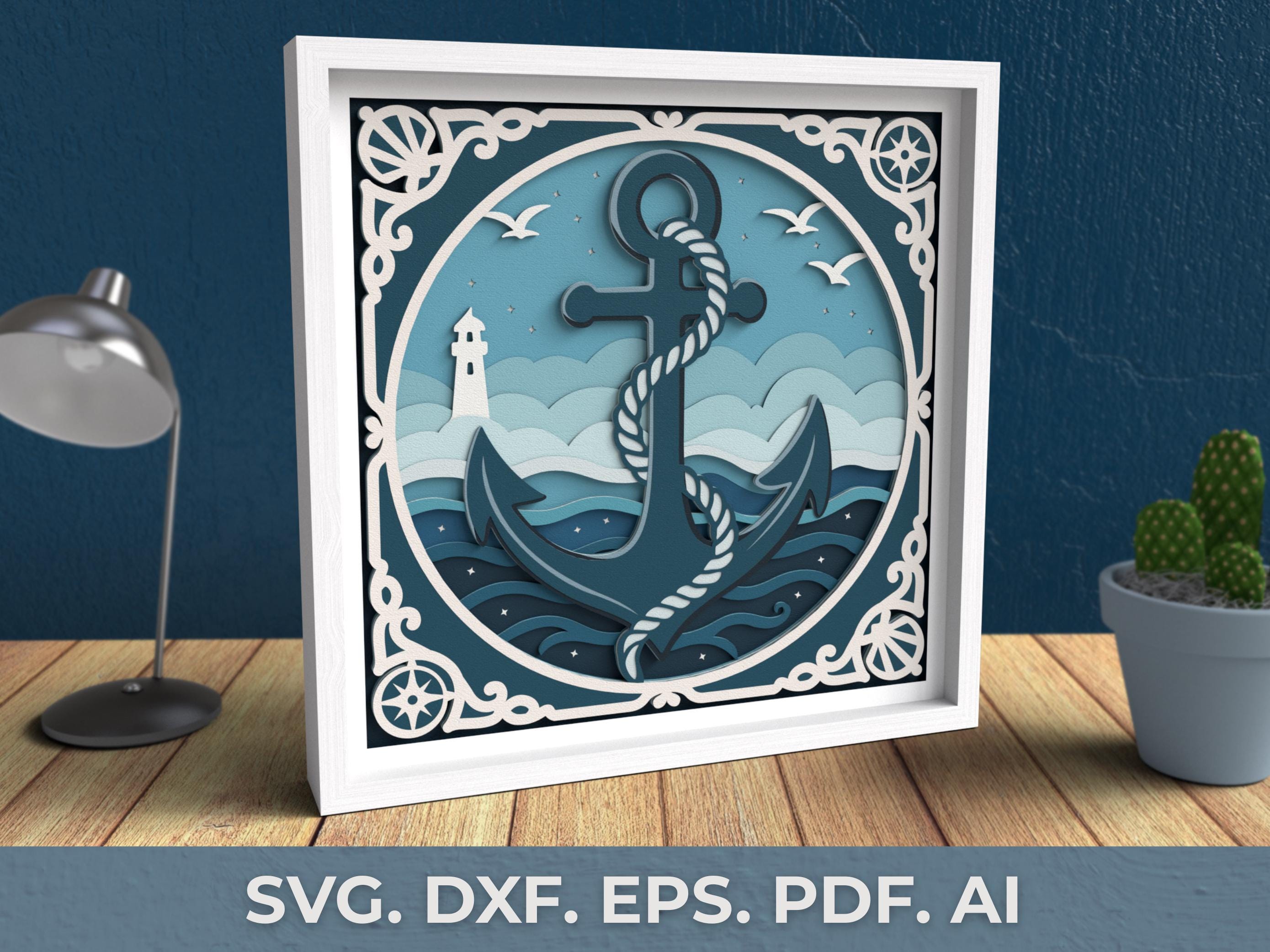 3D Anchor Shadow Box SVG: Nautical Layered Files for Cricut Projects ...