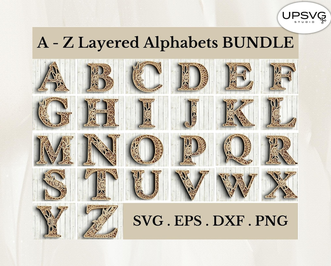 3D Floral Mandala Alphabet SVG Bundle: Layered Laser Cut Files for ...