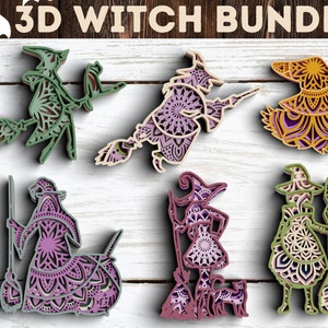 3D Layered Witch Halloween SVG DXF Bundle- DXF Files for Plasma - 3D ...