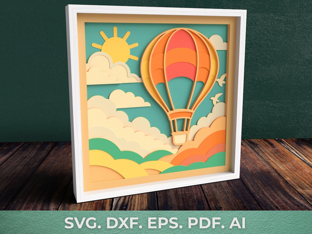 3D Hot Air Balloon Shadow Box Template, Baby Shower Shadow Box Svg ...