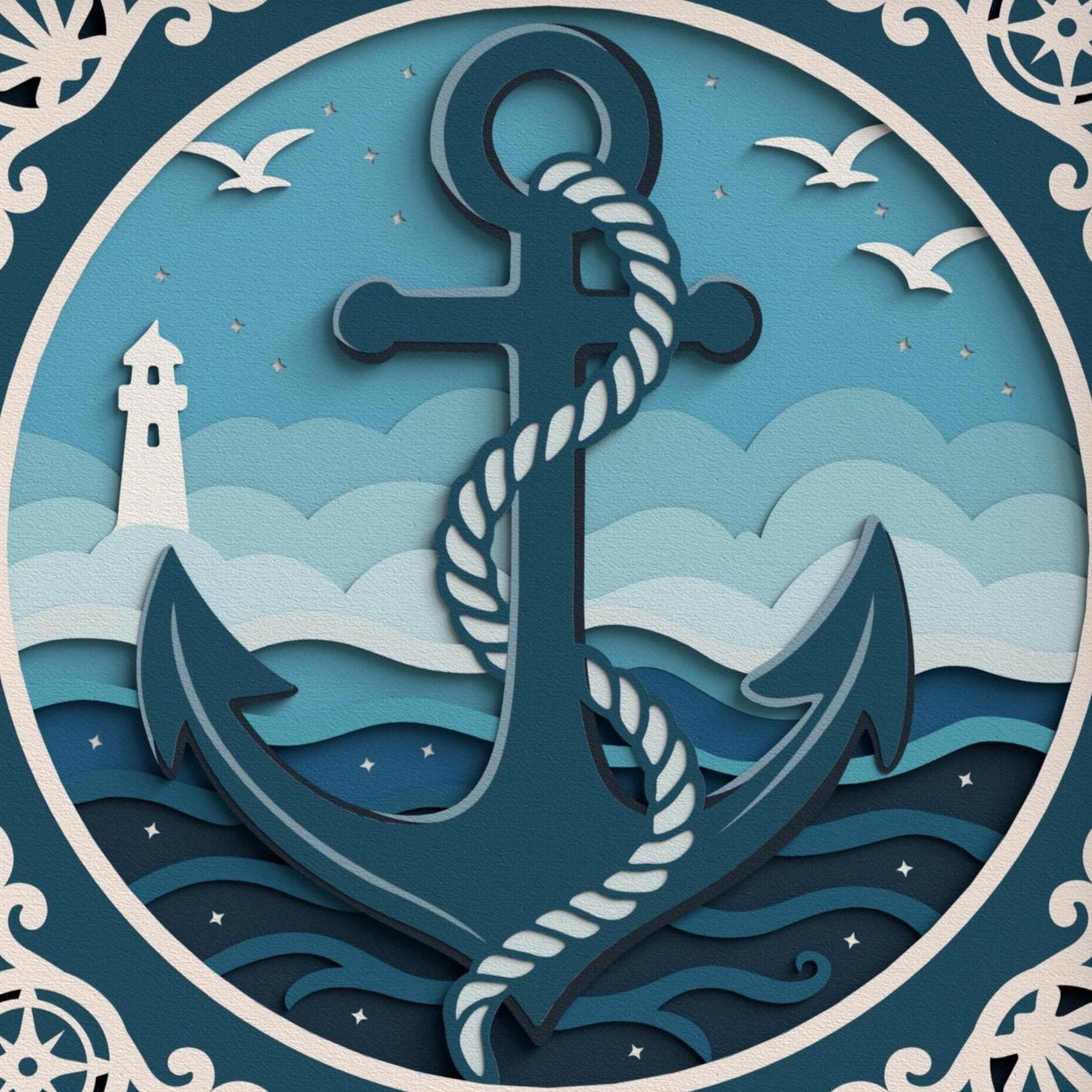 3D Anchor Shadow Box SVG: Nautical Layered Files for Cricut Projects ...