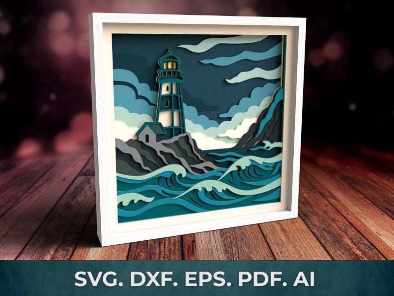 3D Lighthouse Shadow Box SVG - Nautical Layered Files for Cricut ...