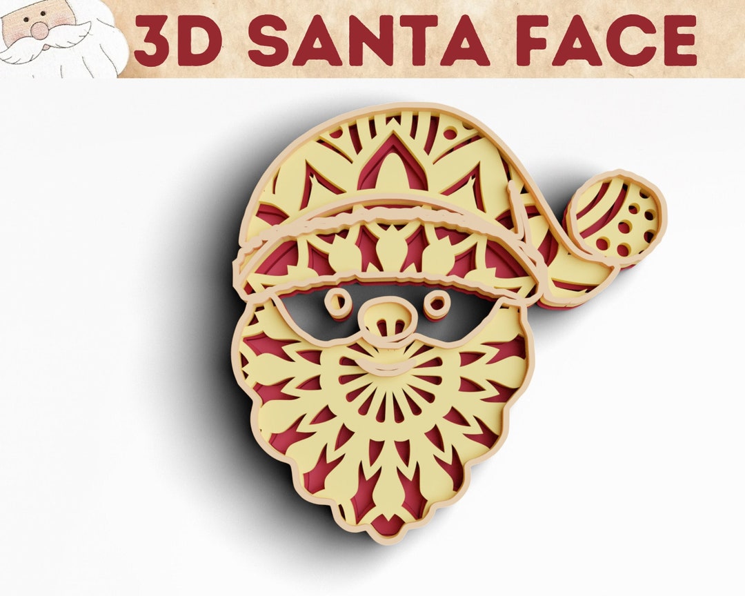 3D Santa Face SVG DXF 4 Layer Christmas SVG 3D Mandala Svg Layered ...