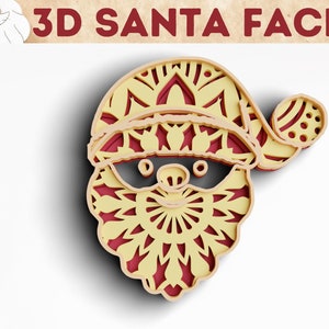 3D Santa Face SVG DXF 4 Layer | Christmas SVG | 3D Mandala Svg ...