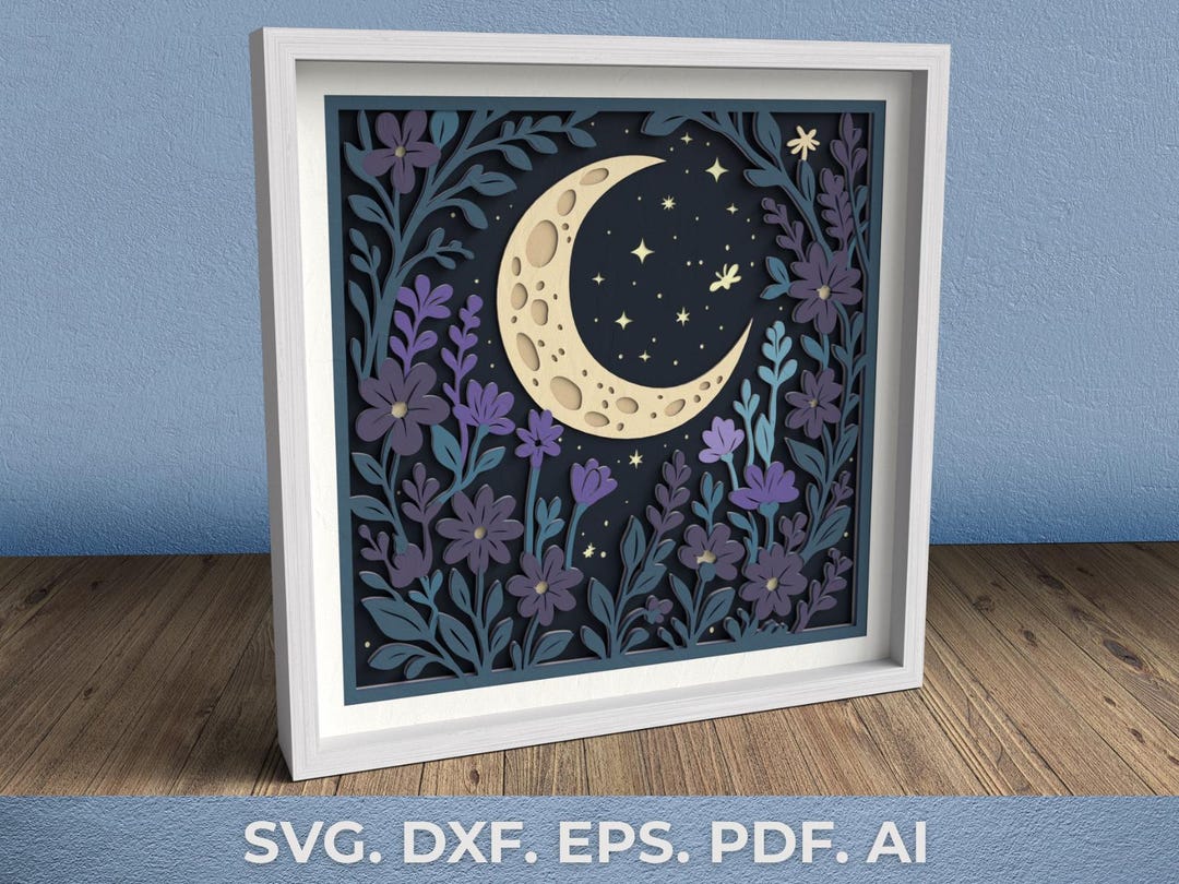 3D Moon Shadow Box SVG: Layered Paper Art, Nursery Night Light (digital ...