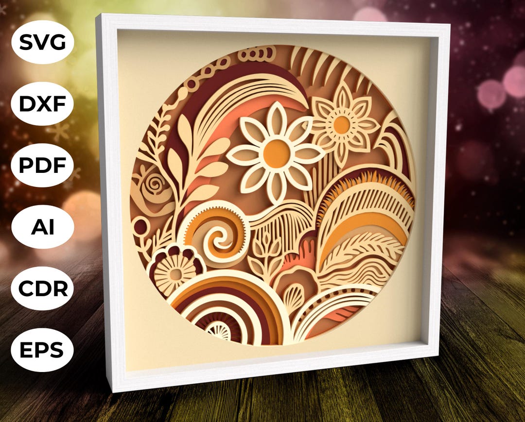 3D Boho Floral Shadow Box SVG DXF: Cricut & Laser Cut Files - Etsy