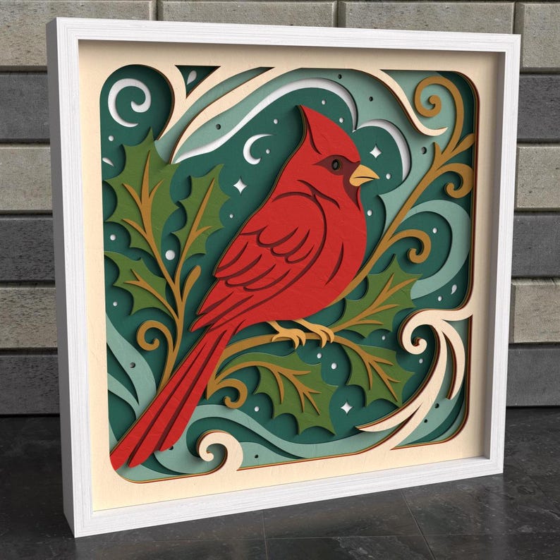 3D Cardinal Shadow Box SVG - Winter Layered Files for Cricut Projects ...