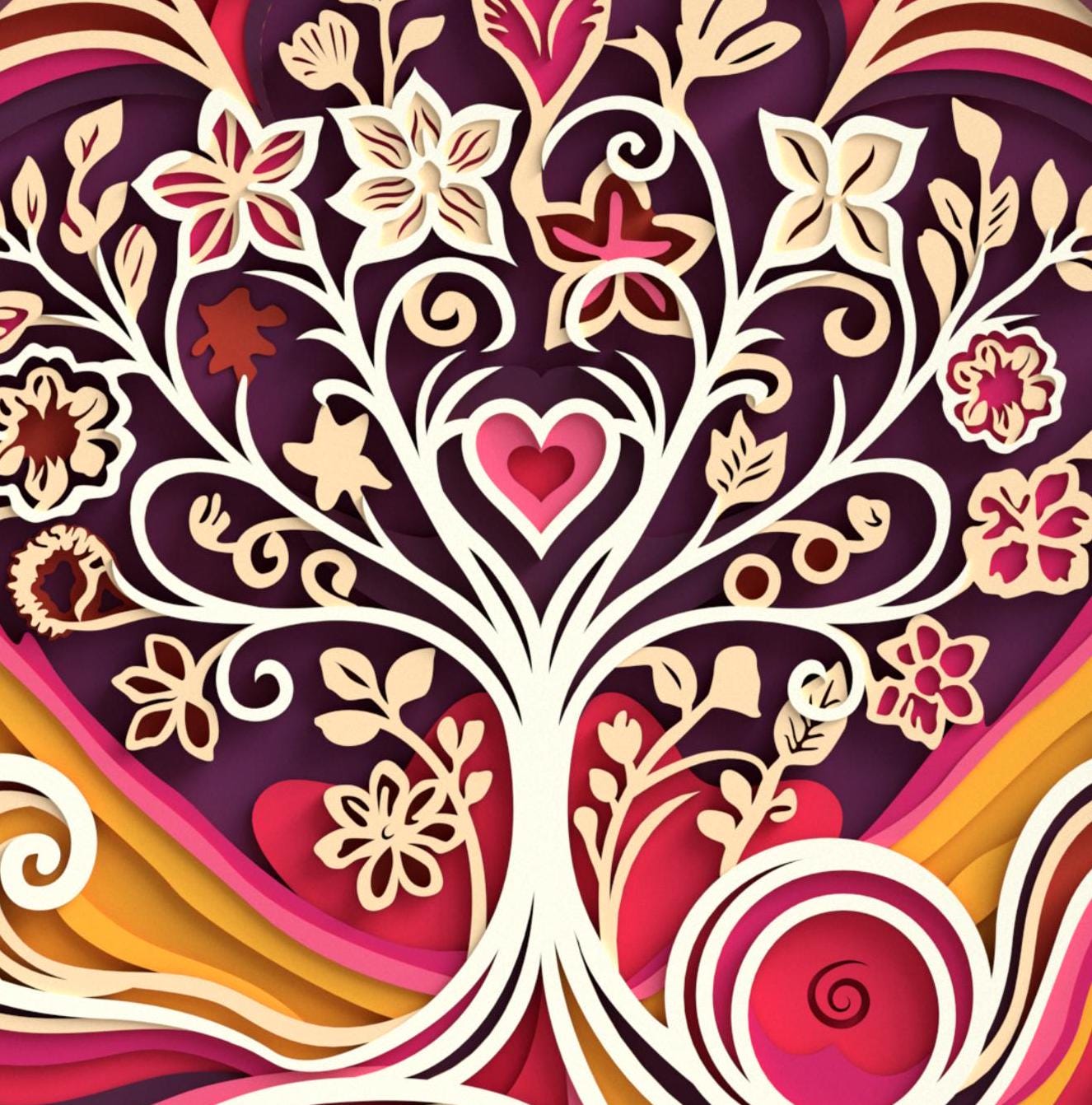 3D Tree of Life Shadow Box SVG - Heart Layered Files for Cricut ...
