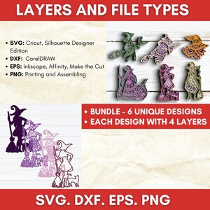 3D Layered Witch Halloween SVG DXF Bundle- DXF Files for Plasma - 3D ...