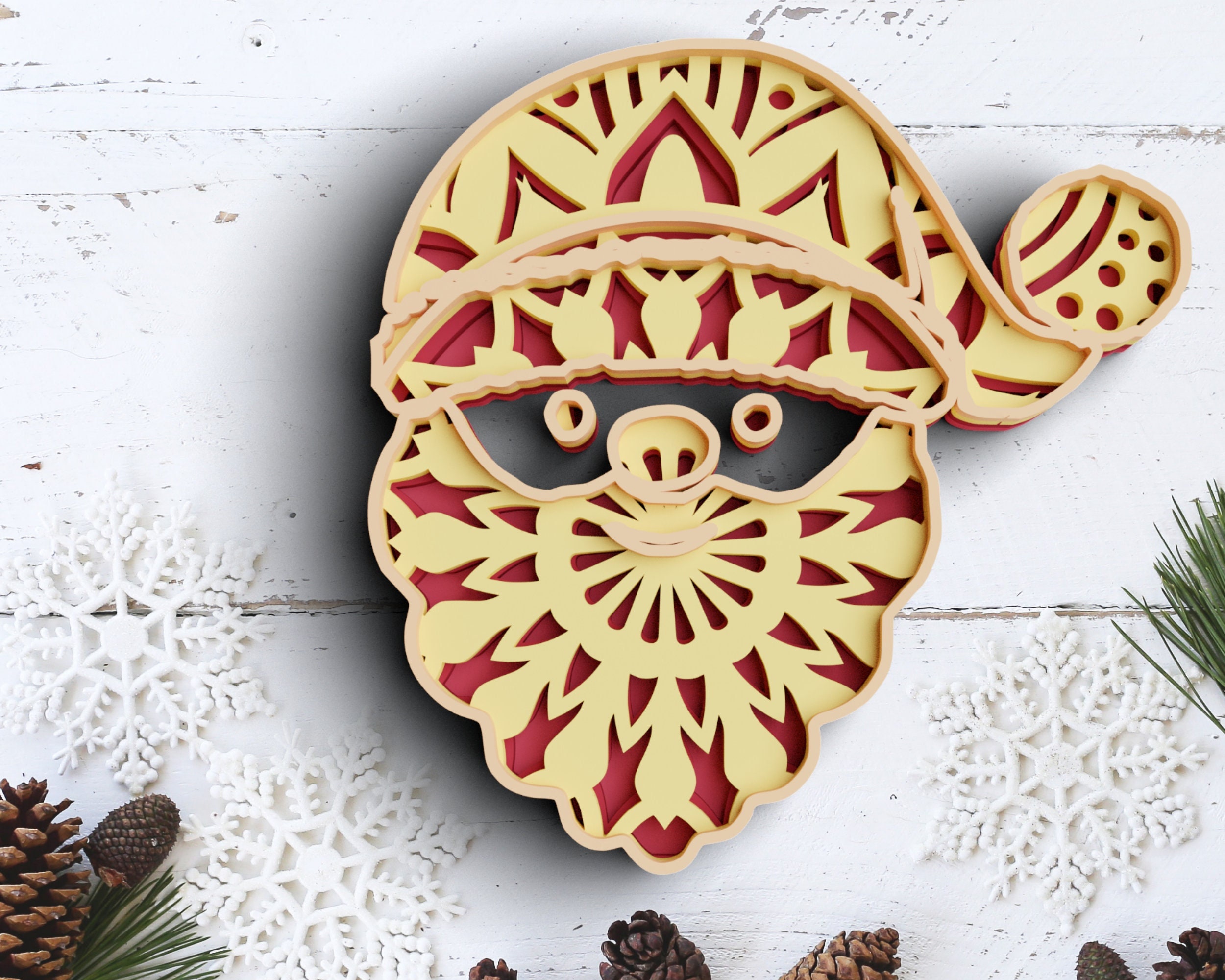 3D Santa Face SVG DXF 4 Layer | Christmas SVG | 3D Mandala Svg ...
