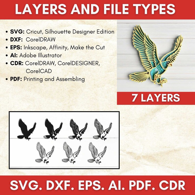 Multi-layered American Eagle SVG DXF for Cricut Projects Silhouette ...