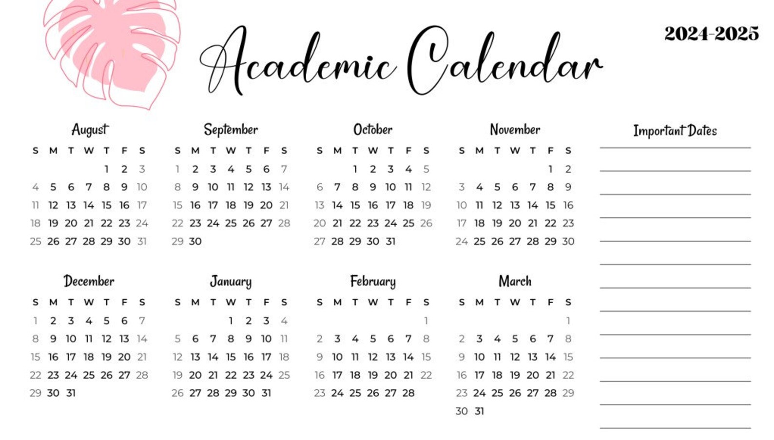 Academic Year Calendar 2024/2025 - Etsy