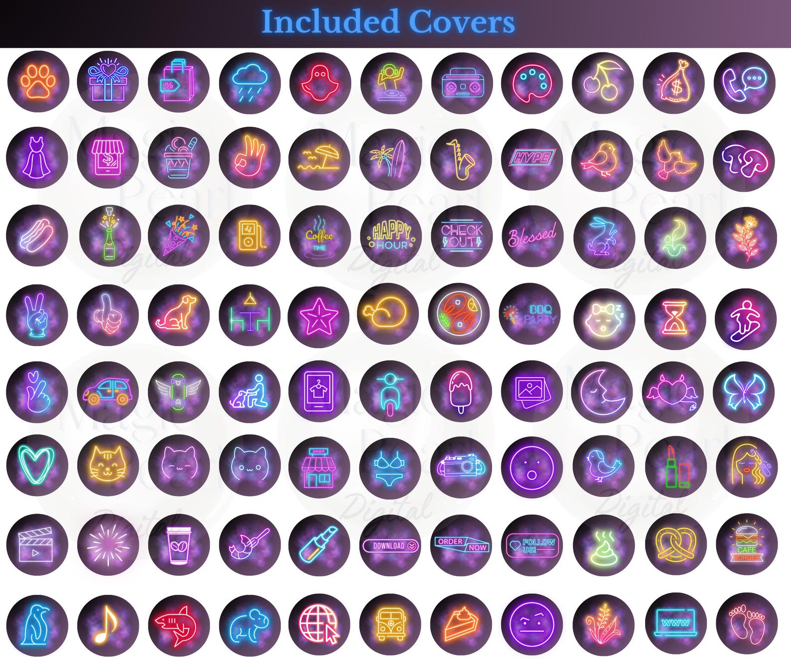 Neon Instagram Covers, Neon Highlight Icons, Instagram Story Icons ...