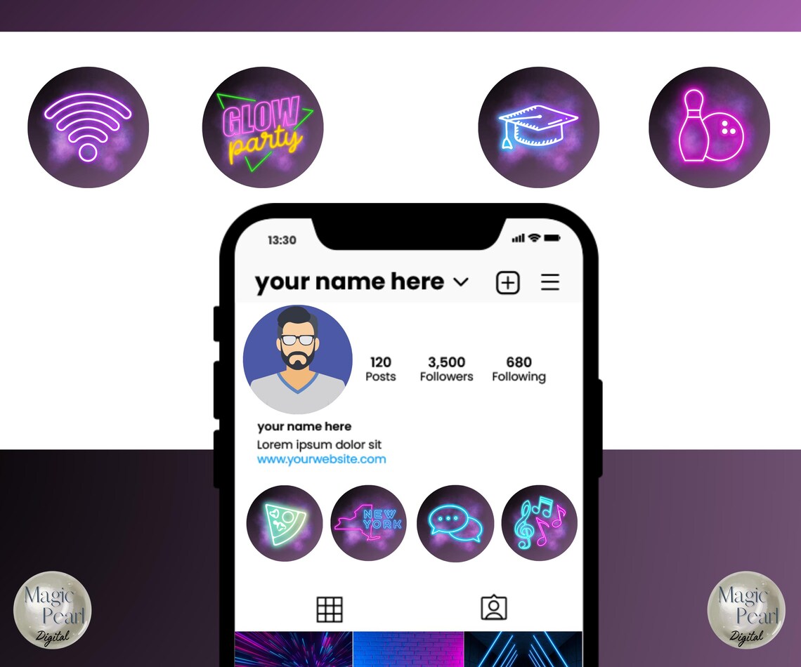 Neon Instagram Covers, Neon Highlight Icons, Instagram Story Icons ...
