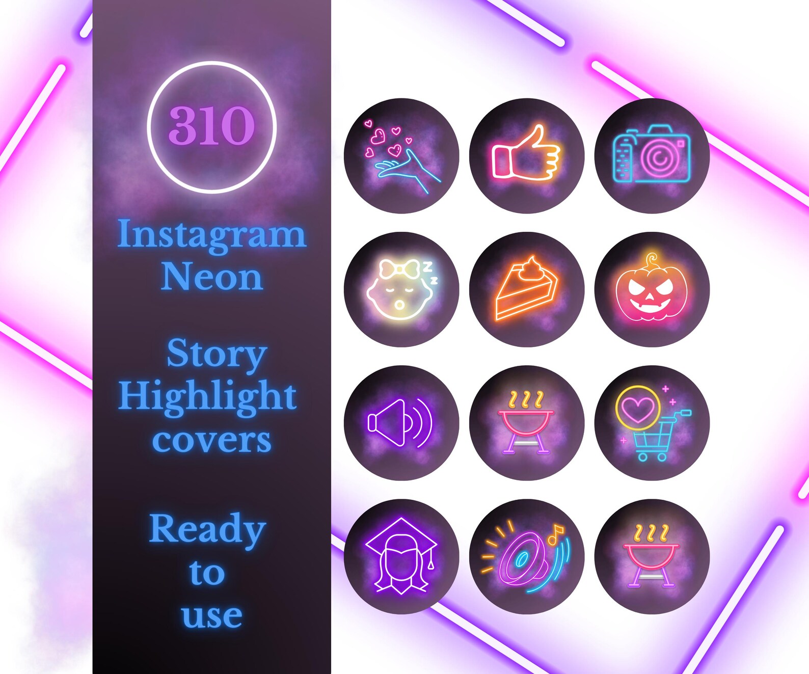 Neon Instagram Covers, Neon Highlight Icons, Instagram Story Icons ...