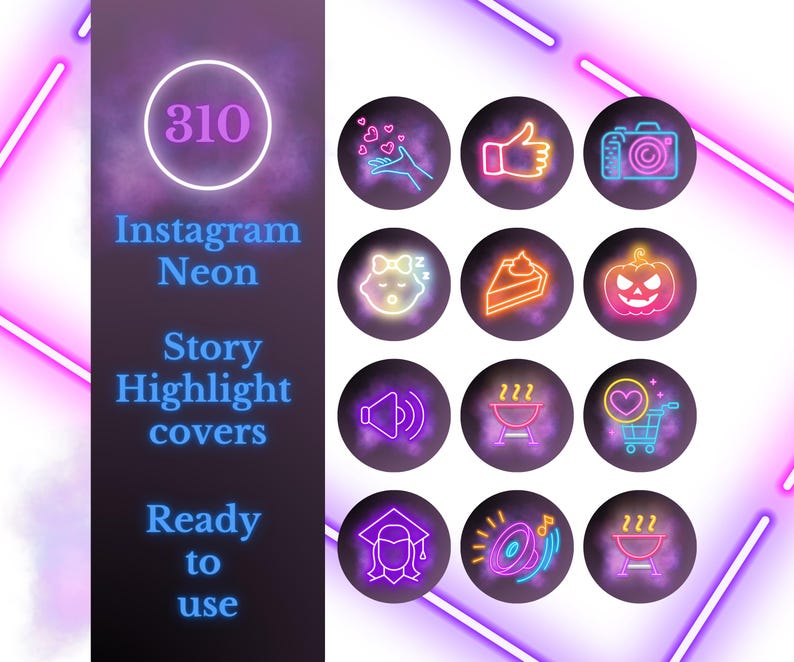 Neon Instagram Covers, Neon Highlight Icons, Instagram Story Icons ...