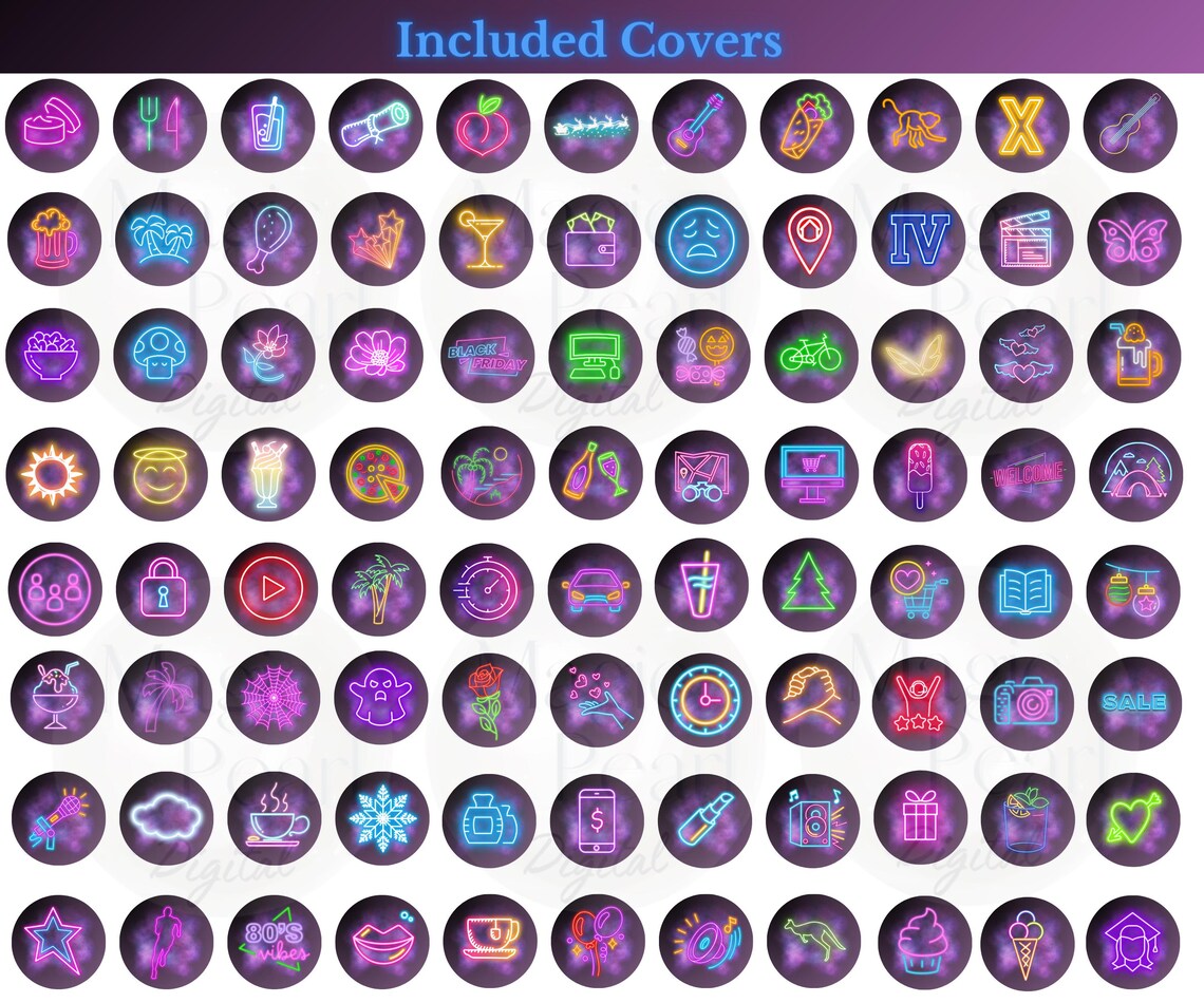 Neon Instagram Covers, Neon Highlight Icons, Instagram Story Icons ...
