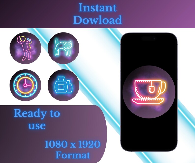 Neon Instagram Covers, Neon Highlight Icons, Instagram Story Icons ...
