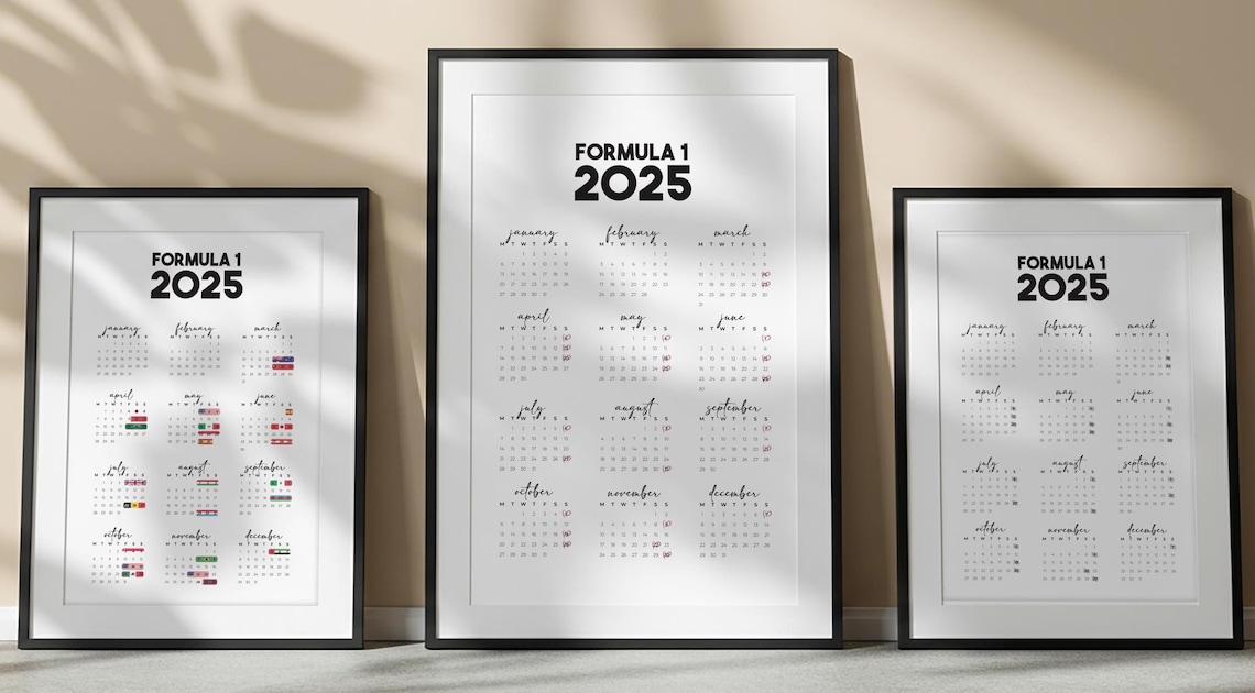 F1 2025 Race Day Calender Poster Flags Digital Download - Etsy