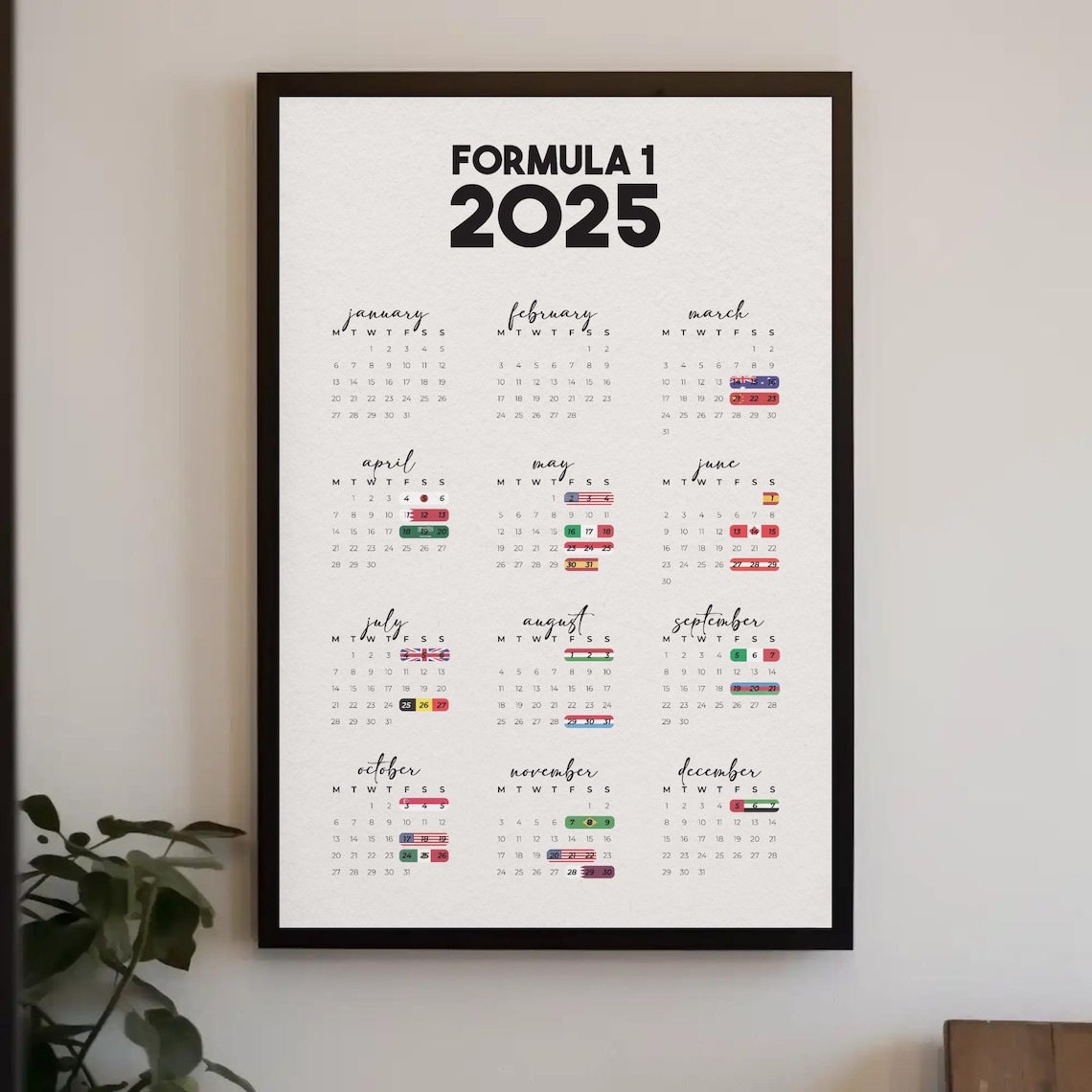 F1 2025 Race Day Calender Poster Flags Digital Download - Etsy