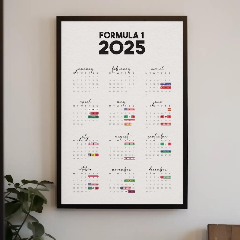 F1 2025 Race Day Calender Poster Flags Digital Download - Etsy