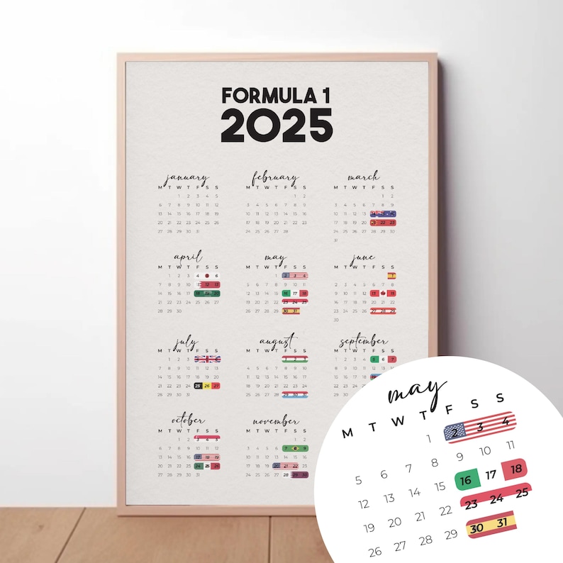 F1 2025 Race Day Calendar Poster - Flags - Digital Download - Etsy