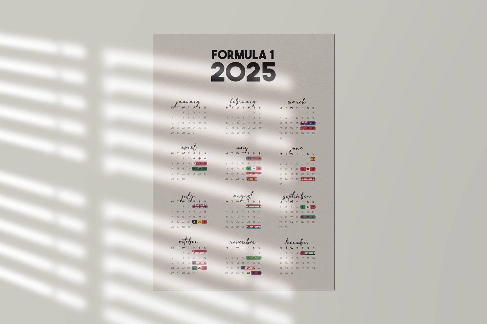 F1 2025 Race Day Calender Poster Flags Digital Download - Etsy