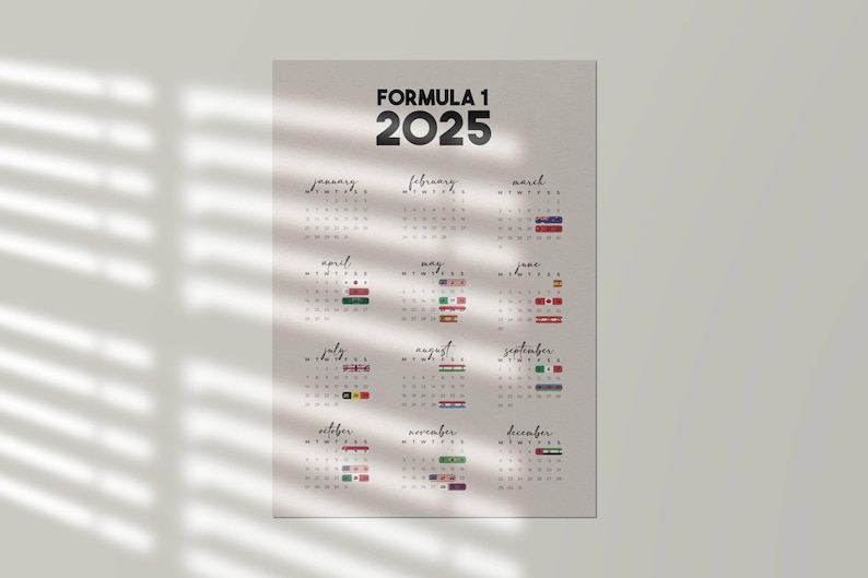 F1 2025 Race Day Calender Poster Flags Digital Download - Etsy