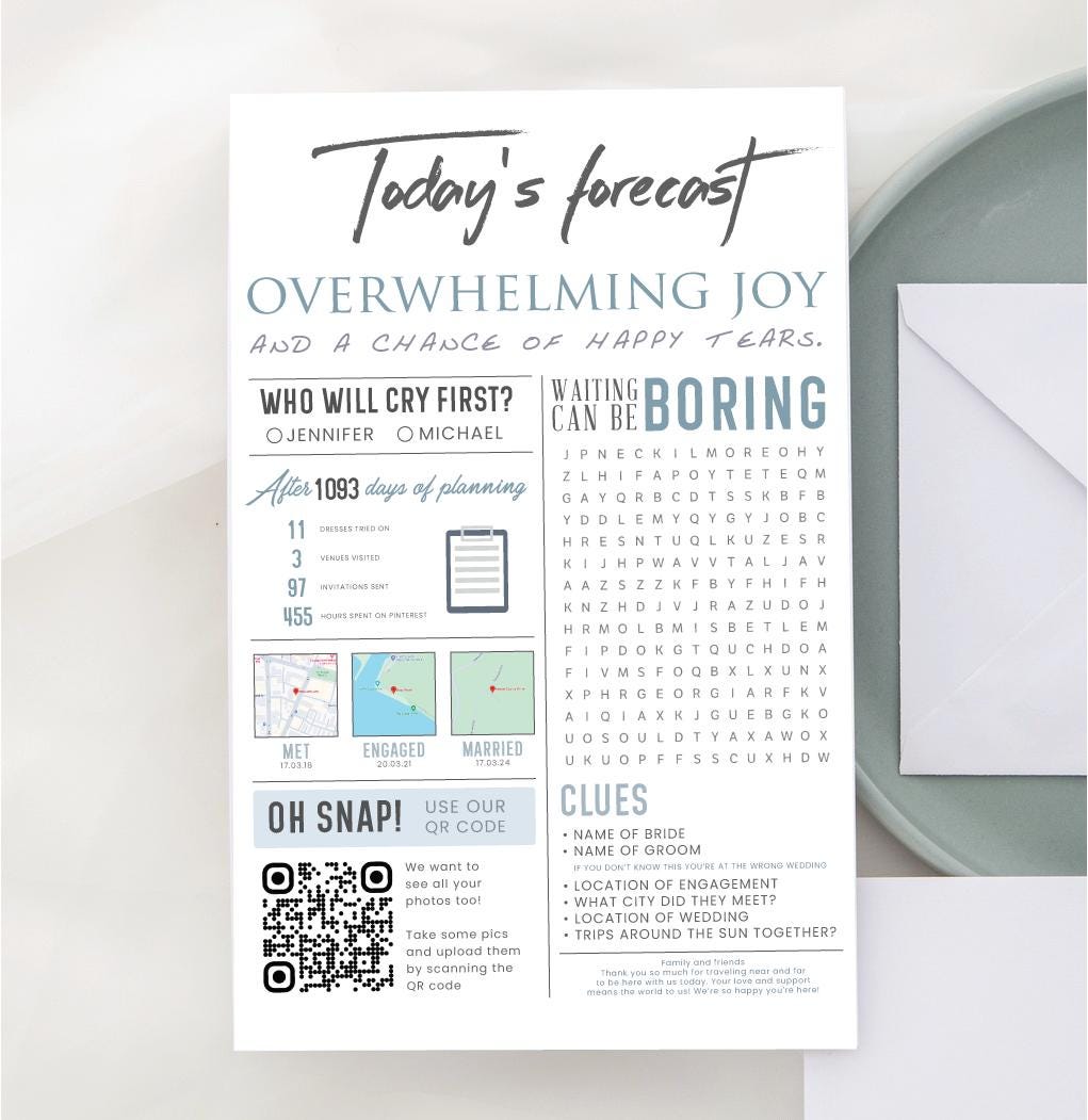 Infographic Wedding Program, Unique Fun Ceremony Program, Custom ...