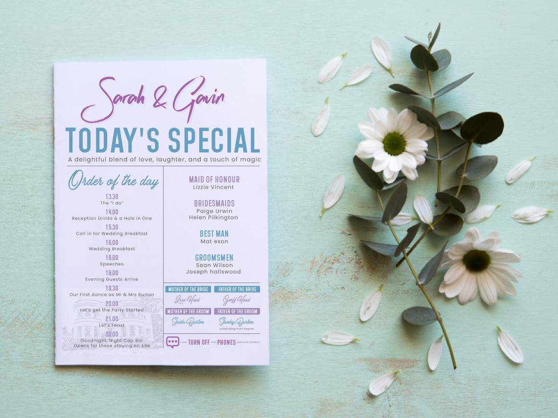 Infographic Wedding Program, Unique Fun Ceremony Program, Custom ...