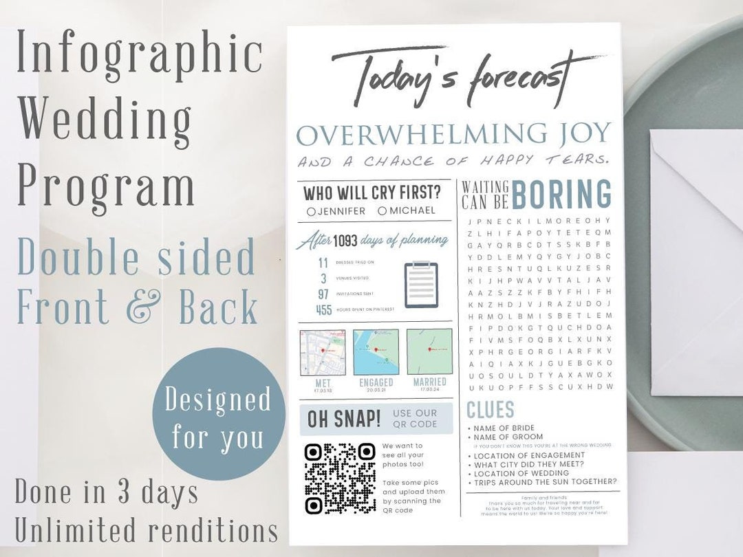 Infographic Wedding Program, Unique Fun Ceremony Program, Custom ...