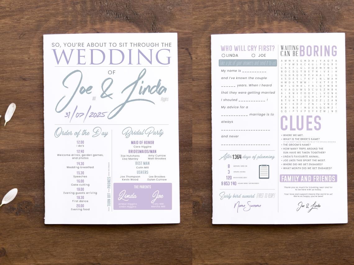 Infographic Wedding Program, Unique Fun Ceremony Program, Custom ...