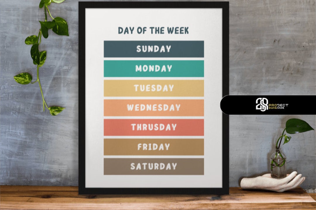 Days of the Week Printable, Educational Wall Art, Playroom Poster, Days ...