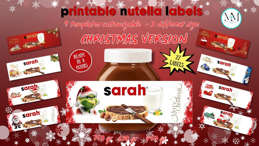 NUTELLA Christmas Label, Digital File, Customizable Hazelnut Jar Labels ...