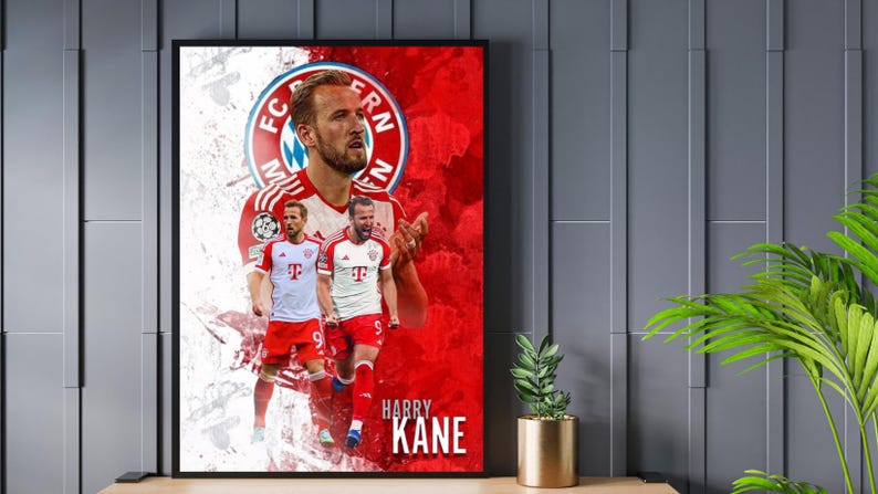 Harry Kane Poster, Bayern Munich, Football Print, Soccer Poster, Sports ...