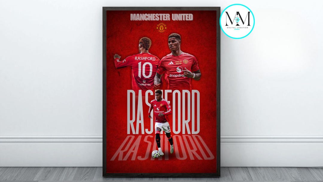 Marcus Rashford Poster, Manchester United, Football Gift, Sports Poster ...