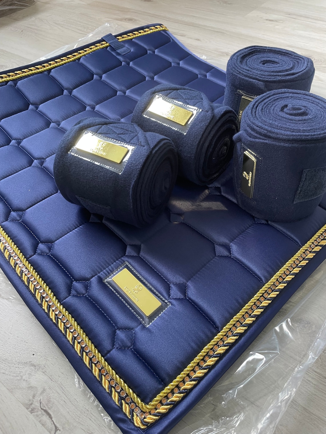 Saddlepad English | Dressage | Gold Blue Navy Crystal | Matching Set ...