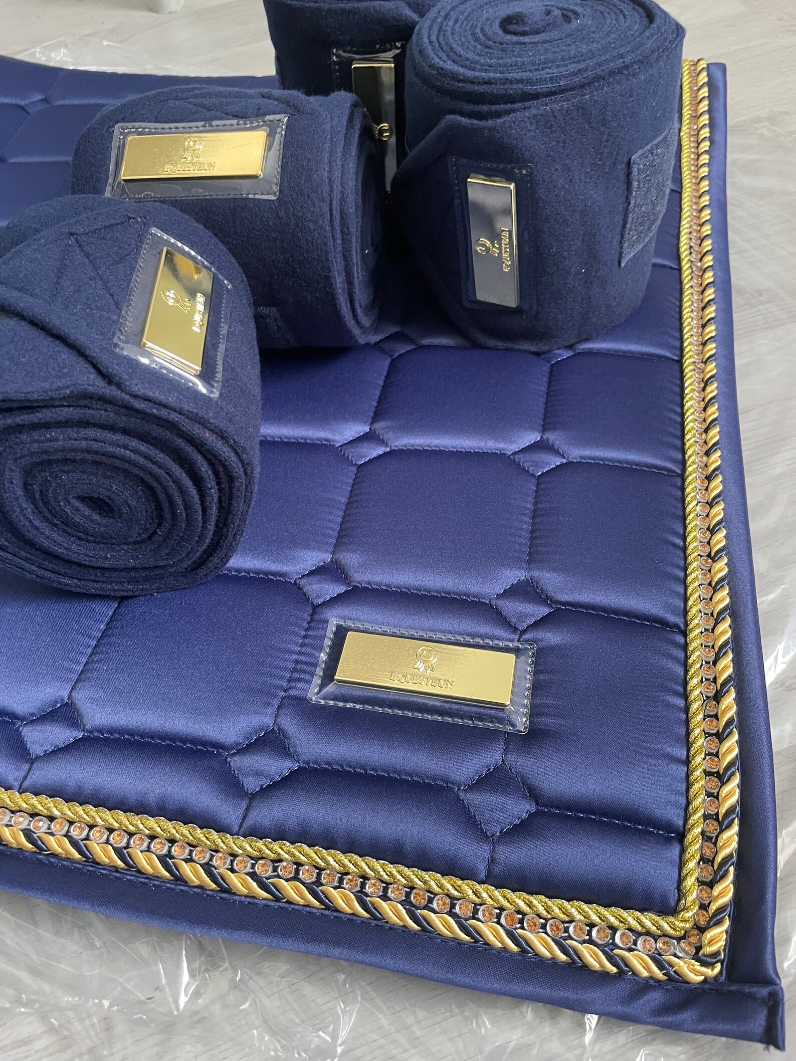 Saddlepad English | Dressage | Gold Blue Navy Crystal | Matching Set ...