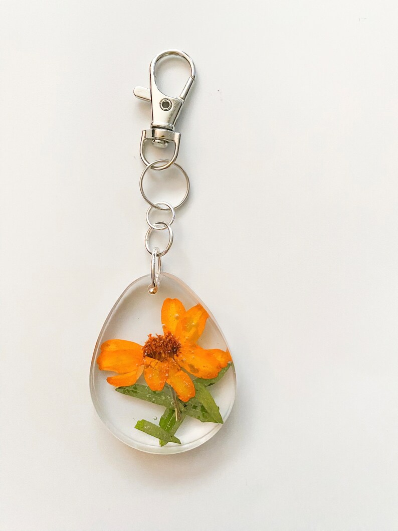Teardrop Orange Flower Resin Keychain - Etsy