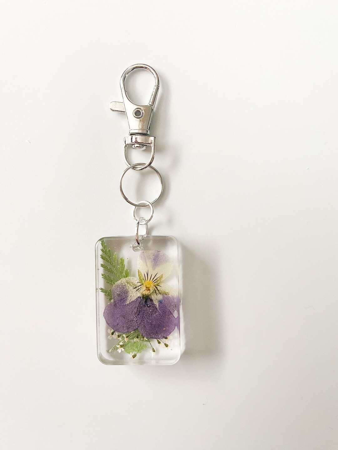 Retangle Resin Keychain With Purple and Yellow Flower - Etsy