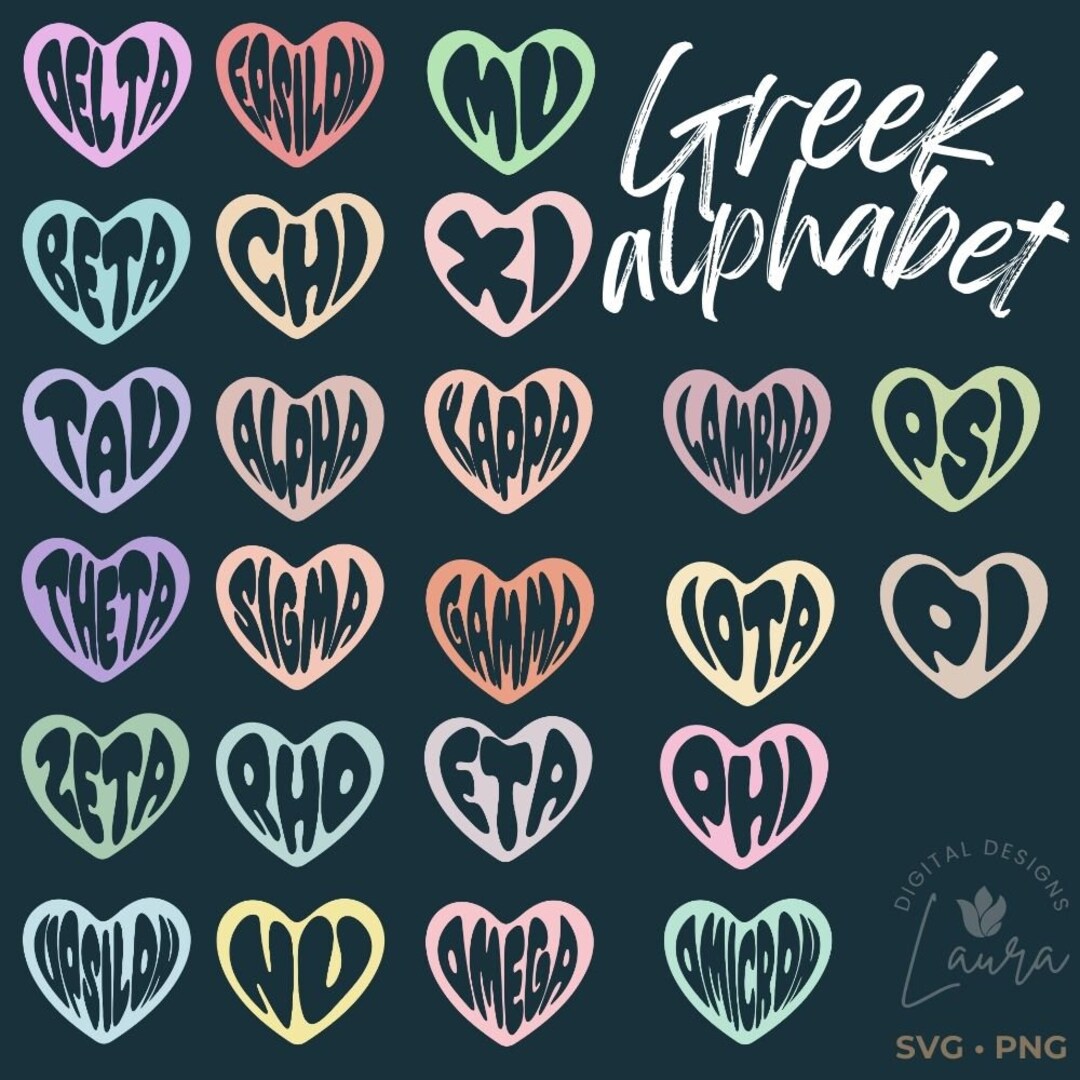 Greek Alphabet Hearts SVG Cut Files - Etsy