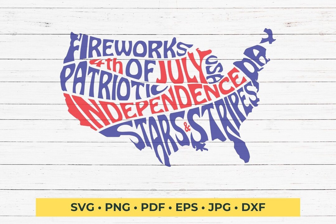 4th of July Word Art USA Map Shape SVG Cut File - Etsy