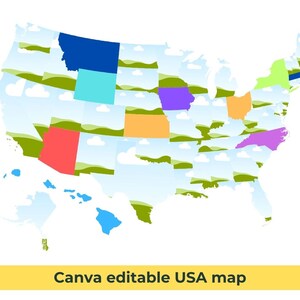 Editable USA Map With States Canva Frame Template for Collage Making ...