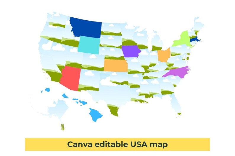Editable USA Map With States Canva Frame Template for Collage Making ...