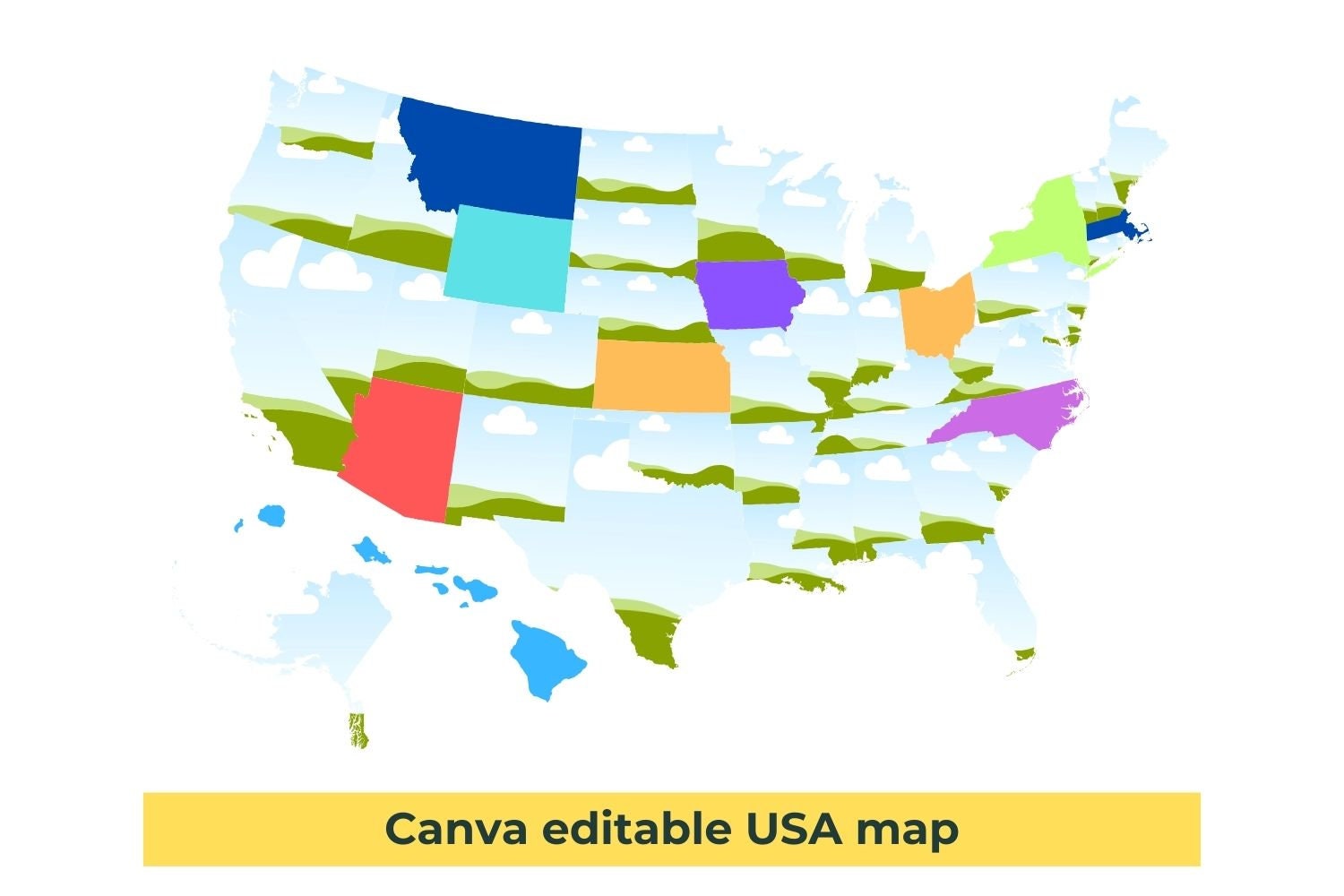 Editable USA Map With States Canva Frame Template for Collage Making ...