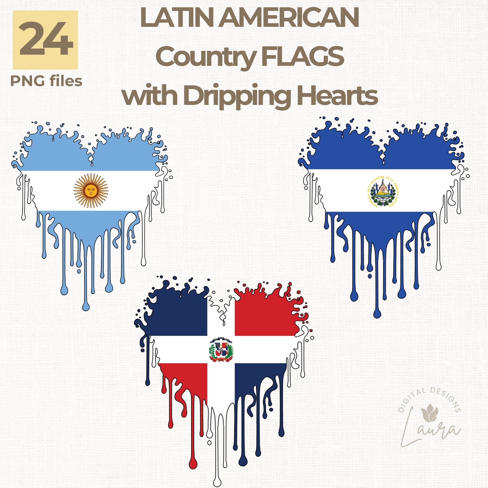24 Latin American Country Flags With Dripping Heart PNG Designs - Etsy
