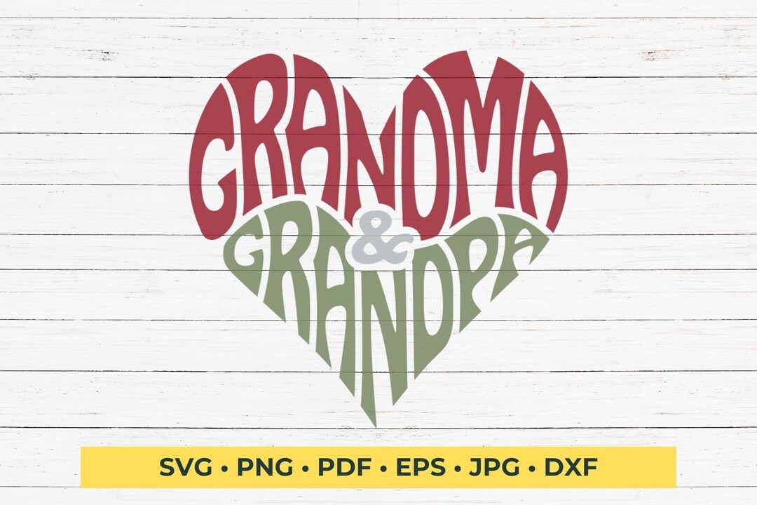 Grandma and Grandpa Heart Word Art SVG - Etsy