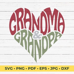 Grandma and Grandpa Heart Word Art SVG - Etsy